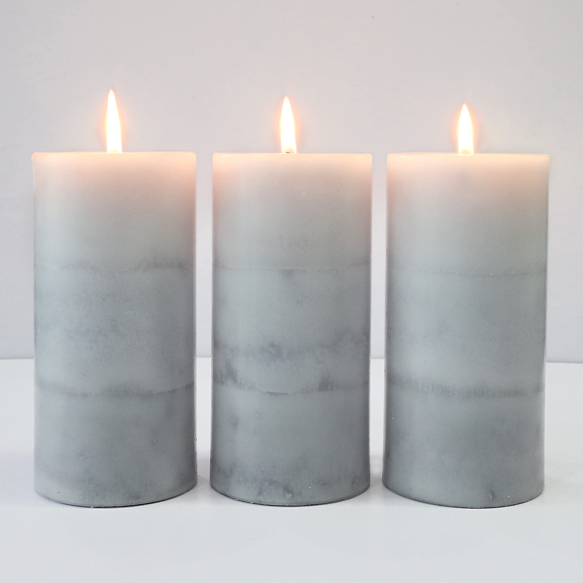 CRYSTAL CLUB White Pillar Candles, Aromatherapy Scented Candles, Set of 3 Tall 3x6 Inch Rustic Grey Candles, Clean Burning and Dripless Candle Lights, Creamy Coconut Scented for Home Décor