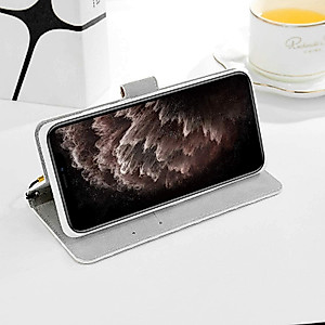 Guppy Bling Wallet Case Compatible with iPhone 14 Plus, PU Flip Blocking Wallet with Wrist Strap Magnetic Closure Built-in Kickstand Protective Case - Silver