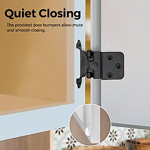 50 Pack 25 Pair Black Cabinet Hinges - 3/8 inch Inset Kitchen Cabinet Hinges, Semi-Concealed Hinges, Self Closing Cabinet Door Hinges with Door Bumper Flush Face Mount Cupboard Hardware