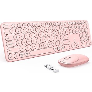 PEIOUS Wireless Keyboard and Mouse Combo, Cute Rose Gold Keyboard with USB and Type C Receiver, Round Keys, Compatible with MacBook, Windows 7/8/10, Laptops (Pink)