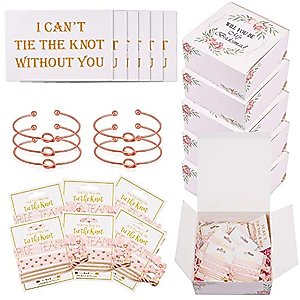36pcs Bridesmaids Proposal Gift Set 6 Bridesmaid Proposal Boxes,6 Love Knot Bracelet with 6 I Can't Tie The Knot Card and 18 No Crease Hair Ties