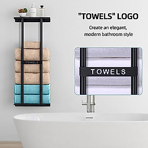 Bathroom Towel Storage Rack, STWWO Towel Racks for Bathroom Wall Mounted 30 inch with Shelf Can Holds 6 Large Towels, Wall Towel Rack for Rolled Towels, Black