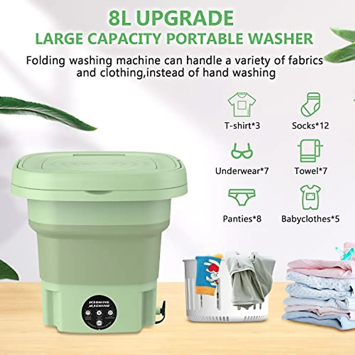 Portable Washing Machine and Dryer Combo, 8L Mini Folding Washing Machine Portable with Disinfection Function, Small Portable Washer and Dryer Combo for Apartments, Dorm, Camping, RV, Travel Laundry