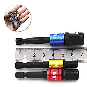 Impact Grade Power Drill Socket Adapter Sets 6 PCS, 50mm-73mm Long Impact Socket To Drill Adapter Set 1/4” 3/8” 1/2” Hex Shank Impact Driver Bit Set Socket Holder, Black Drill Bit Attachments -BCS6
