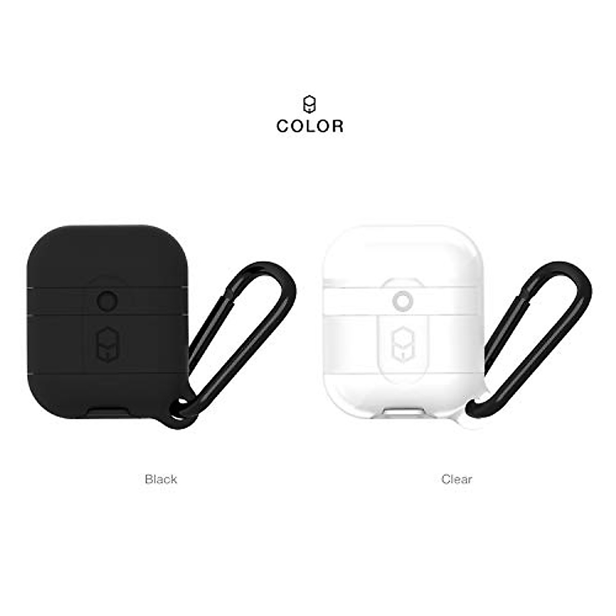 PATCHWORKS Airpods Generation 1 & 2 Case [PurePocket2 Series] Durable Shockproof Dust Proof Secure Anti Lost Carabiner Silicone Case, Black