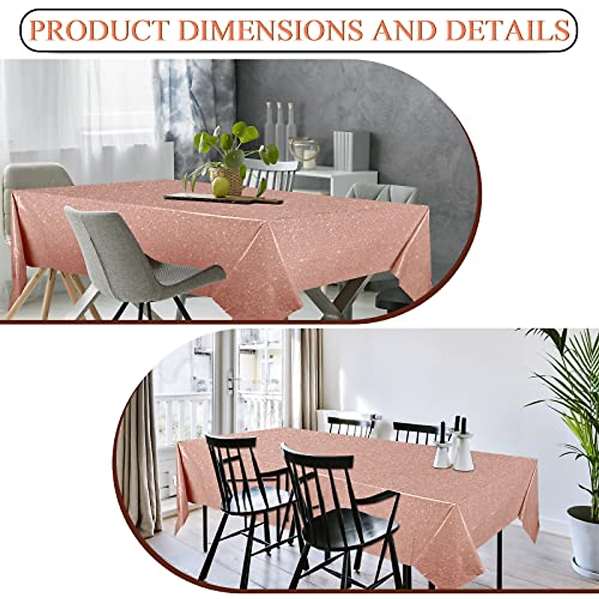 3 Pcs 54 x 108 Inch Pink Rose Gold Tablecloth for Parties Decorations Glitter Shiny Runner Waterproof Table Cover for Wedding Baby Shower Graduation Anniversary Holiday Birthday Decoration