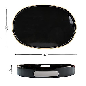 Omuriko Black Oval Decorative Tray with Handles, Versatile Serving Tray for Coffee Table, Ottoman, Ideal for Serving, Displaying, Organizing