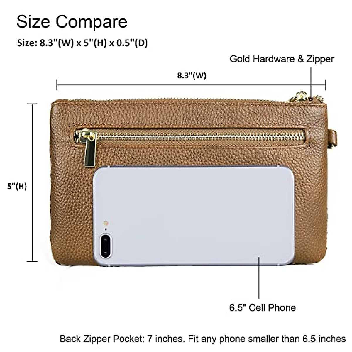 befen Genuine Leather Wristlet Clutch Wallet Purse, Clutch Purses for Women-Vintage Caramel Brown