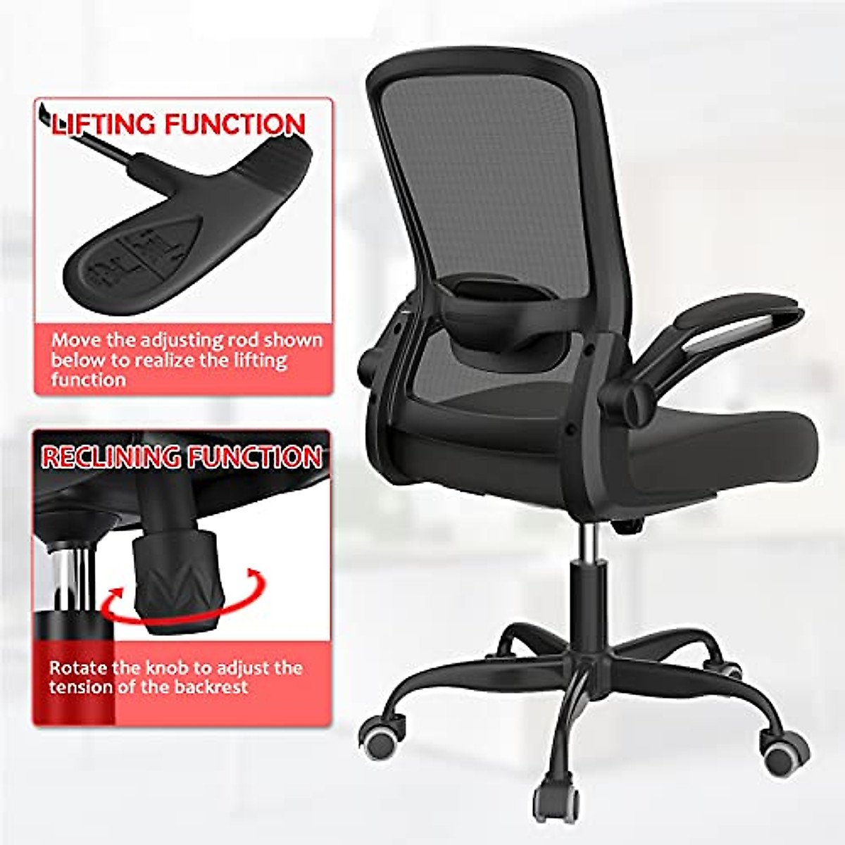 Office Chair, Ergonomic Desk Chair with Adjustable Lumbar Support, High ...