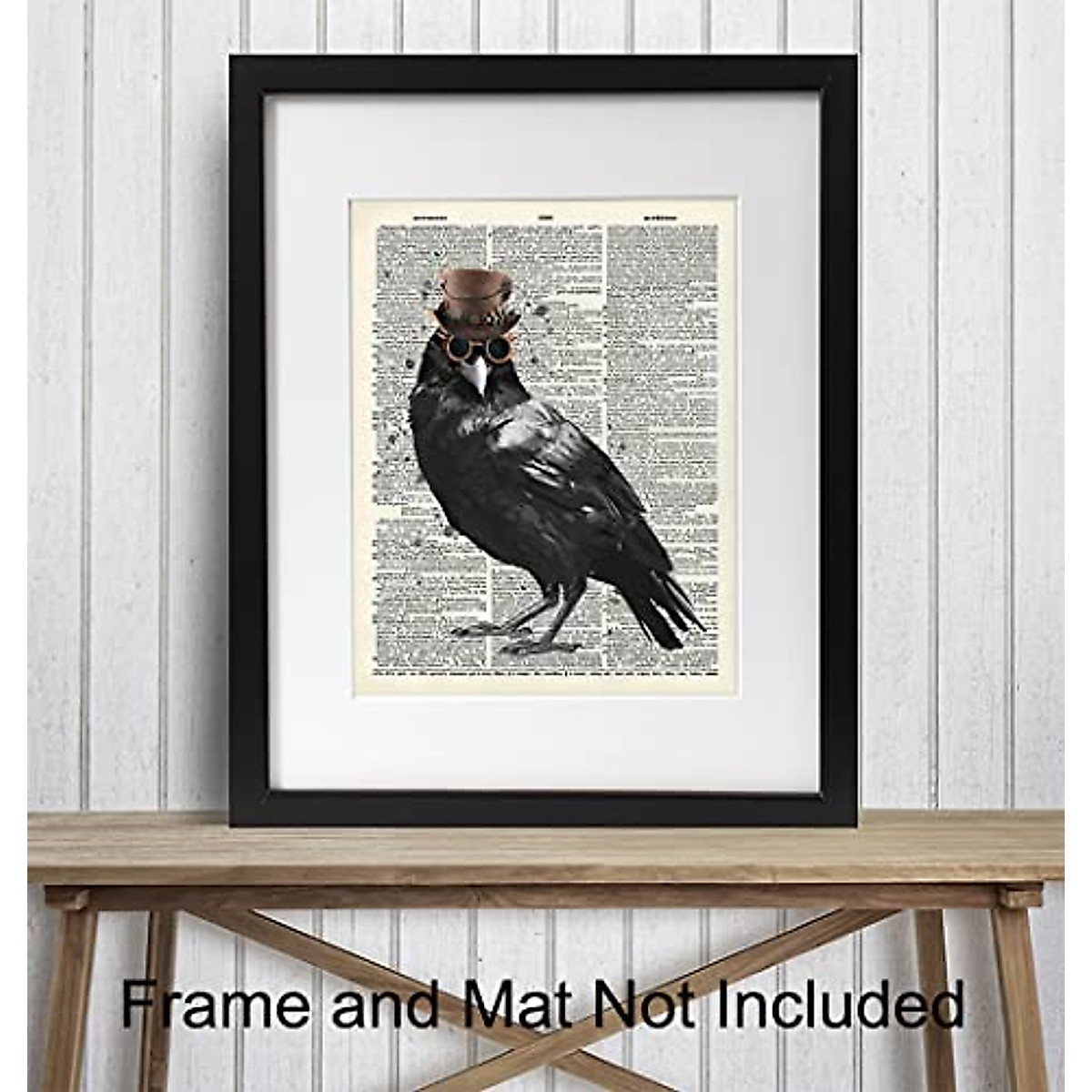 Steampunk Edgar Allan Poe The Raven Wall Art - Gothic Home Decor - Goth Room Decor - Renaissance Hipster Dictionary Art Accessories for Bedroom, Living Room - Hipster Gift for Men, Women