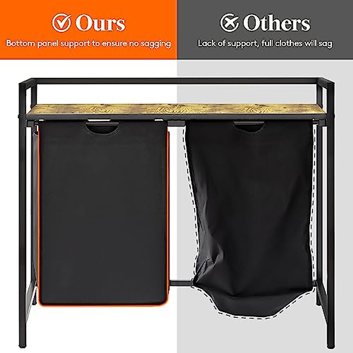 Lifewit Laundry Hamper, 95L 2 Section Pull out Clothes Hampers for Laundry with Large Top Shelf and 2 Removable Bags & Handles, Laundry Basket Sorter for Laundry Room Bedroom Bathroom and Dorm, Black