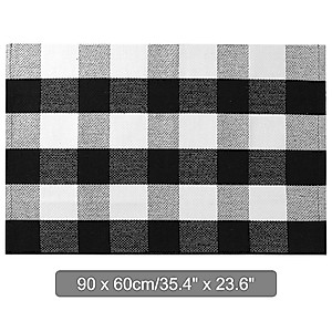 uxcell Buffalo Check Rug,Plaid Outdoor Rug,Layered Door Mat,Cotton Gingham Rugs,Floor Mat for Front Porch/Runner/Bedroom/Kitchen/Farmhouse 35"x24" Black & White