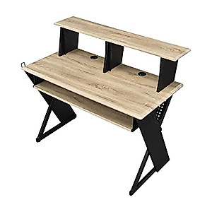Acme Furniture Rectangular Music Desk Table with Earphone Rack, Natural and Black