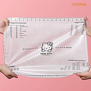 CHEFMADE Hello Kitty 23-Inch Rectangle Silicone Baking Mat with Measurements, Non-stick Heat Resistant Rolling Dough Mat, for Pastry,Pizza, Fondant and Pie Crust Making 15" x 23" (Pink)