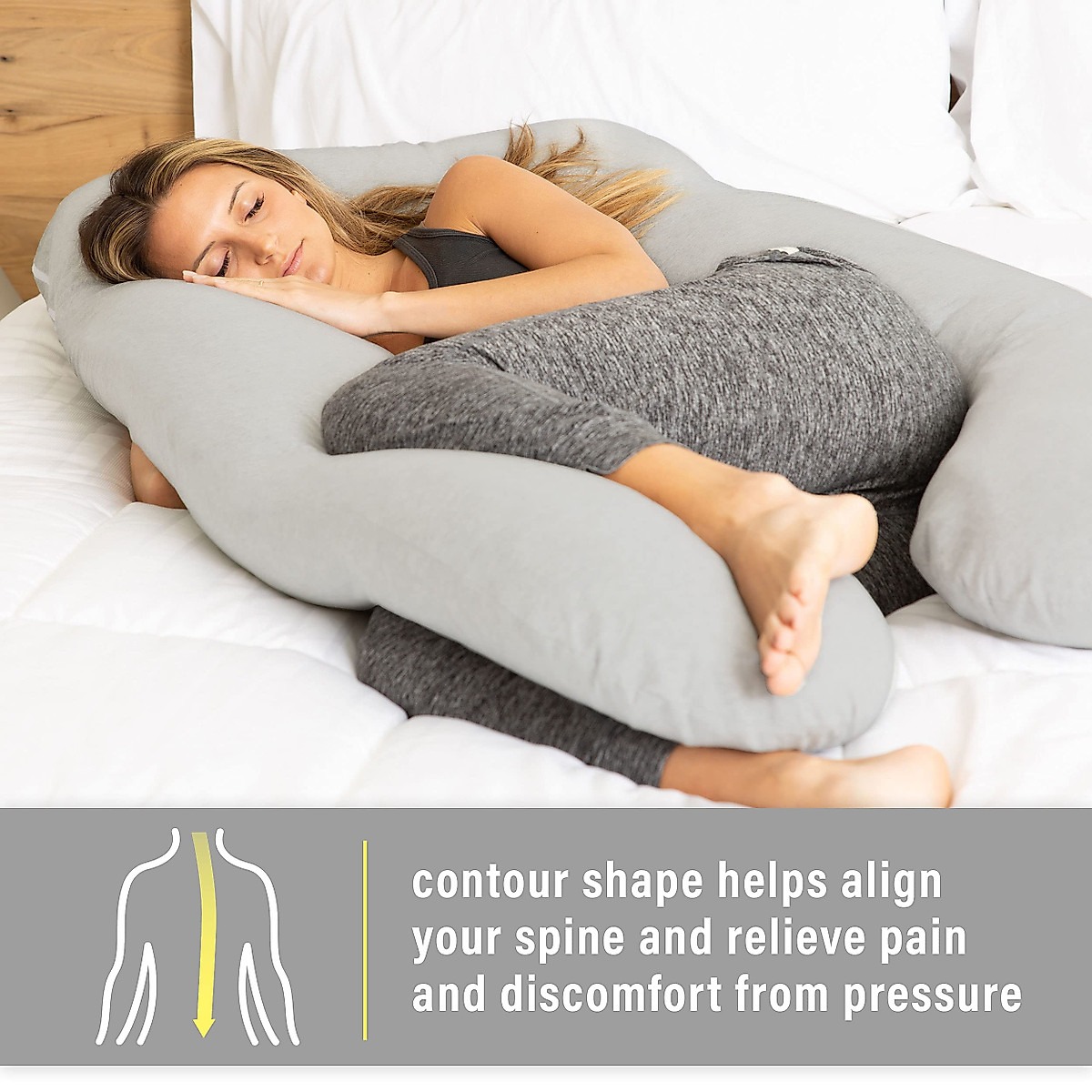 Freedom Goods Pregnancy Pillow (2 Zip Off Pillowcases Warm and Cool),Velvet and Cotton Cover, U Shaped Pregnancy Pillows for Sleeping (55" Lx30 Wx7 H), Maternity Pillow