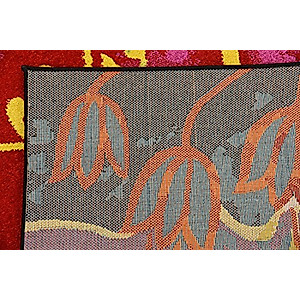 Unique Loom Lyon Collection Colorful Modern Floral Garden Area Rug, Rectangular 9' 0" x 12' 2", Black/Green