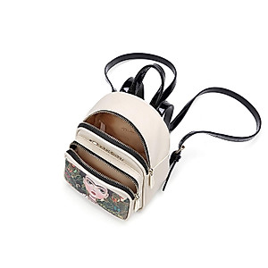 Frida Kahlo Cartoon Licensed Faux Leather Mini Size Backpack (Black: Cartoon)