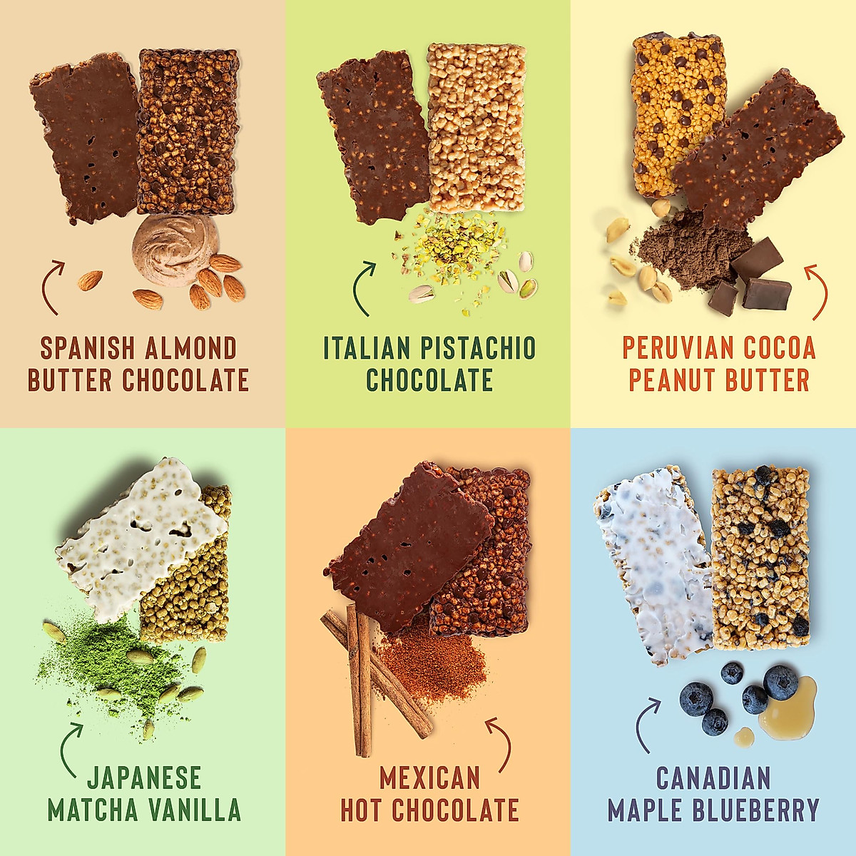 Mezcla Vegan Chocolate High Protein Bars, Gluten Free, Plant Based, Non GMO, No Dairy, 10g Protein, Healthy Snacks, 6 Flavor Variety Pack (8 Bars)