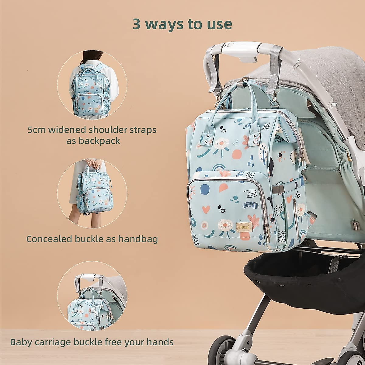 SEENUR Diaper Bag BackpackTravel Handbags Waterproof Diaper Tote with Large Capacity Bottle Insulation for Mom Dad(Sky Blue)