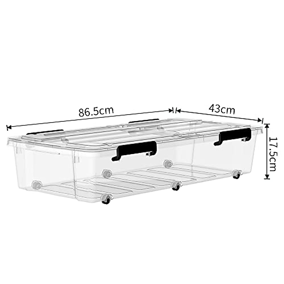 Cetomo Set of 50L*4 Under Bed Storage Container with Lids Storage Container With Durable Buckles Multipurpose Container Chest Wheeled With Lids (C0152*4)