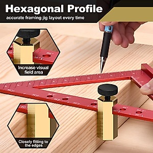 Brass Framing Square Stops, Stair Gauge set for Framing Square, Tall Heavy Duty Brass, Lengthen Hexagonal Brass body, Enlarge Knob for Carpentry Squares Stair and Rafter, Circular Saw