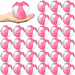 Whaline 50 Pieces 5 Inch Pink and White Inflatable Beach Ball Round Pool PVC Balls Cute Game Toys for Summer Hawaiian Tropical Theme Beach Party Decorations Water Sand Game Accessory