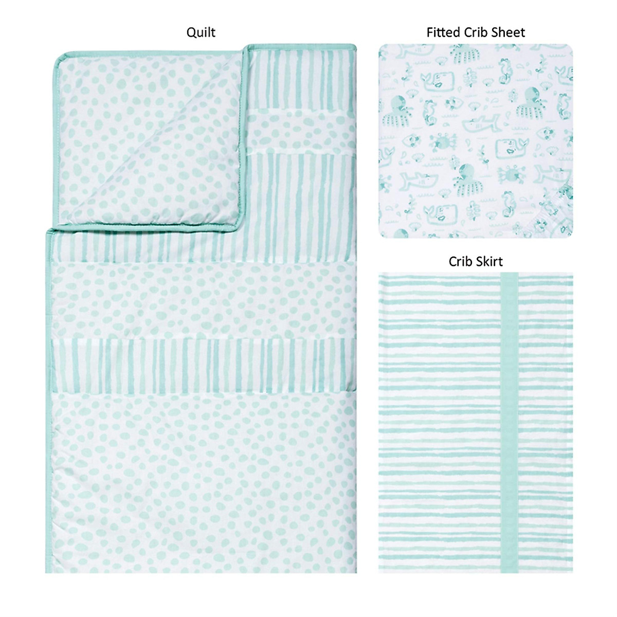 Trend Lab Taylor 3 Piece Crib Bedding Set, Can Be Used As A Blanket Or A Playmat for Tummy Time, Includes Quilt, Fitted Crib Sheet and Skirt