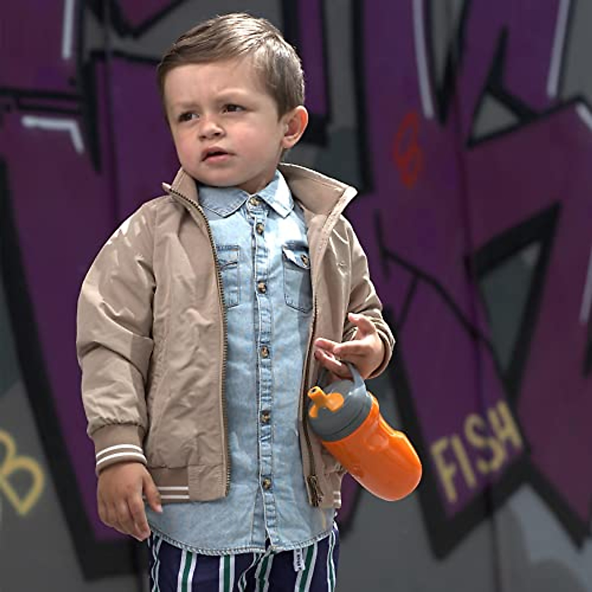 Tommee Tippee Insulated Sportee Water Bottle for Toddlers, Spill-Proof, Playful and Colorful Designs, Easy to Hold Handle, 9oz, 12m+, Pack of 2, Blue and Orange