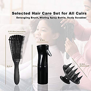 BESTOOL Detangling Brush for Curly Hair 3 pcs Set with Detangler Brush, Spray Bottle, Silicone Shampoo Brush - Great for Natural Curly, Thick, All Wet or Dry Hair (Black)