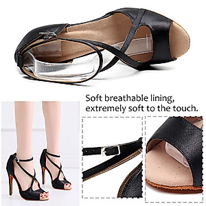 SWDZM Women's Latin Dance Shoes Peep toe Ballroom Salsa Practice Party Wedding Dancing Sandals,Heel-4",Model-1030 Black 7 US