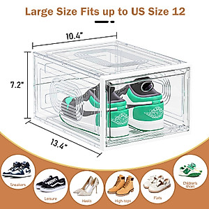 cakraie 10 Pack Thicken Shoe Organizer Stackable,Upgraded Sturdy Shoe Storage Box with Magnetic Door,Shoe Containers For Sneaker Display,Hat Organizer,White