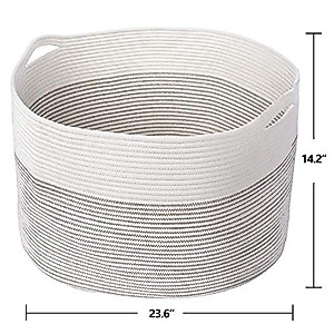 INDRESSME XXXL Large Woven Basket (Set of 2) -Woven Baby Laundry Basket for Blankets, Toys, Pillow Cotton Rope with Handles