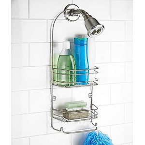 iDesign 58655 Rondo Metal Wire Hanging Shower Caddy, Baskets and Towel Bar for Shampoo, Conditioner, and Soap with Hooks for Razors, Towels, and More, 8.75" x 4" x 21" - Satin Silver