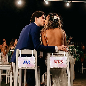 AHANDMAKER 2 Pc Clear Acrylic Hanging Sign, DIY Blank Names Custom Card Labels for Elegant Wedding Chair Signs with White Satin Ribbon for Wedding Dinner Parties, Food Signs, Banquet Events