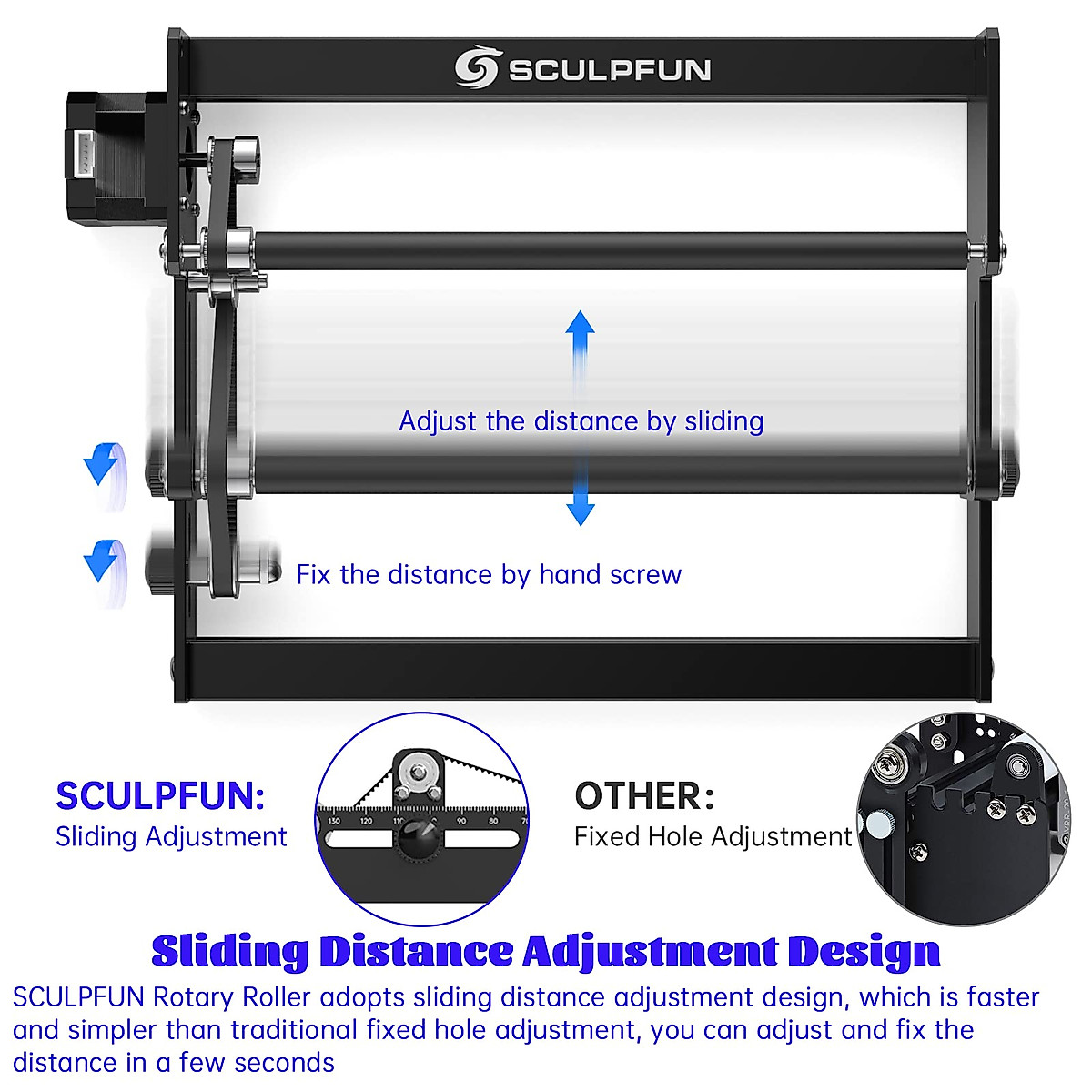 SCULPFUN Laser Rotary Roller, Laser Engraver Y-axis Rotary Roller Engraving Module 360° Rotating for Engraving Different Size Cylindrical Objects Cans, Compatible with Most Engraving Machines