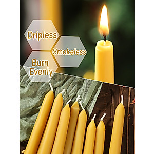 6 Packs Natural Beeswax Taper Candles- 10 inch Beeswax Candles, Smokeless and Dripless Beeswax Candles- 10 Hour Burn Time Beeswax Candlesticks- for Christmas Home Decor Air Purification Spa Relaxation