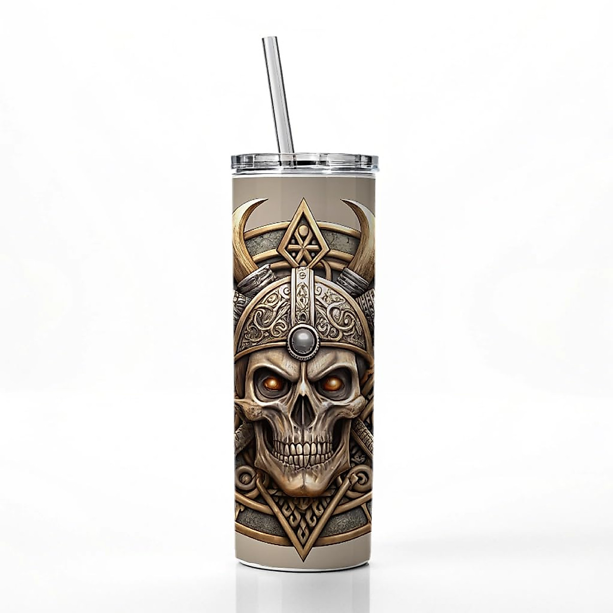Norse Viking Symbols With Skulls Skinny Tumbler 20oz with Straw Insulated Water Bottle Gift
