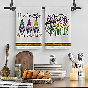 Artoid Mode Let's Get Cray Parading with My Gnomies Mardi Gras Mask Home Kitchen Towels, 18 x 26 Inch Ultra Absorbent Drying Cloth Dish Towels for Cooking Baking Set of 4