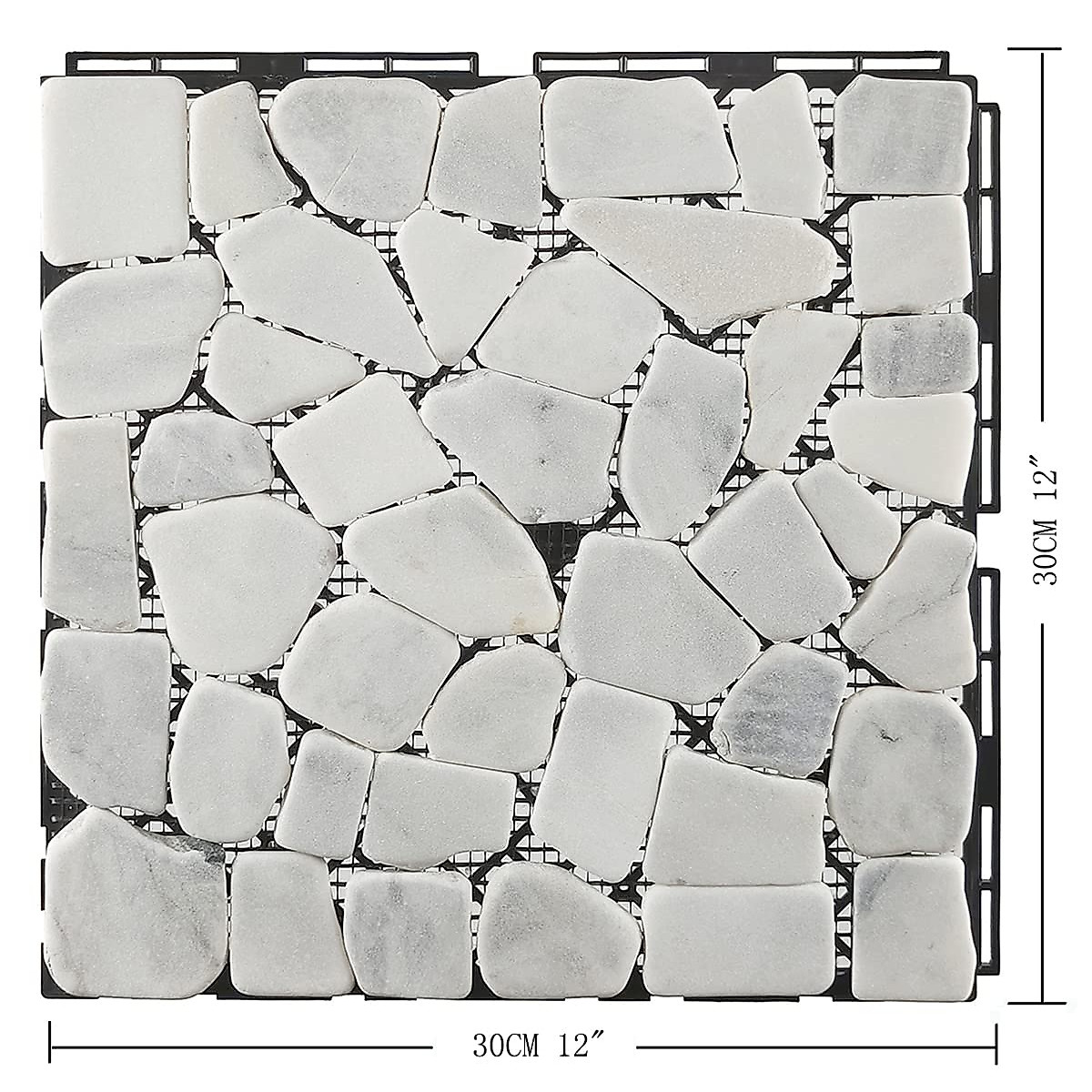 Deck Tile Natural Marble Flooring, Outdoor Garden Patio Balcony Deck Tile, All Weather DIY Interlocking Floor with Drainage Floor, (12"X12", White, 6)