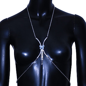 Rhinestone Chest Bracket Chain Trendy Crystal Butterfly Harness Chest Bra Chain Sexy Bikini Butterfly Waist Body Jewelry for Women(Butterfly)