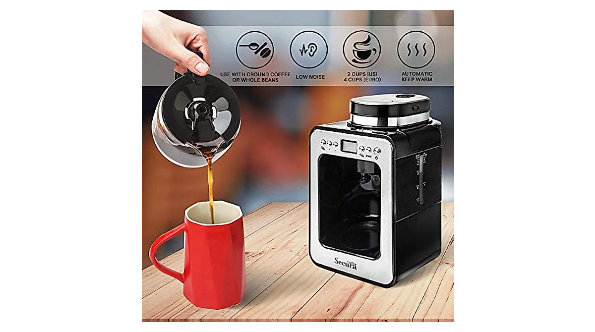 Secura Coffee Maker with Grinder | Programmable & Compact Coffee Machine