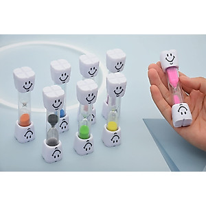 Yuronam 2 Minute Sand Timer Set, 8 Pack Colorful Smiley Hourglass Timers for Kids Proper Tooth Brushing