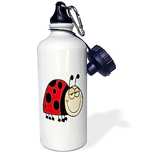 3dRose Cute Goofy Cartoon Grinning Little Ladybug Sports Water Bottle, 21 oz, White