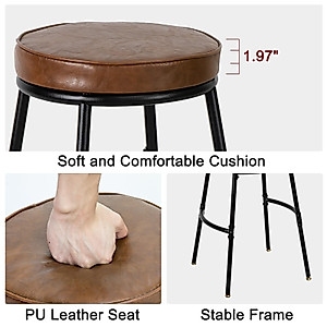 Homaterial Bar Stools, Set of 2 Bar Chairs,Round PU Upholstered Breakfast Stools,Kitchen Counter Height Bar Stools with Footrest, for Dining Room, Kitchen, Rustic Brown