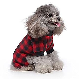 ChezAbbey Plaid Pet Clothes for Dog Pajamas Coat Cat PJS Jumpsuit Soft Velvet Doggie Jumpsuit Onesies Jammies Fleece Cat Apparel Warm Flannel Puppy Costumes