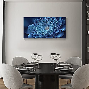 Kyiyhzp - Bathroom Wall Art Blue Canvas Flower for Modern Home Living Room Bedroom Office Dining Room Printed Decorative Picture with Frame Hanging (20" X 40" X 1 Piece)