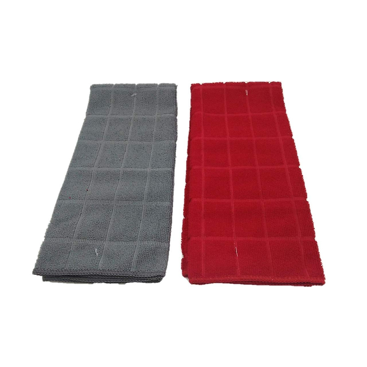 Kitchen Decor - Towel Linen Set (8 Pc) Fresh Red and Gray Color Combination That Pops - Kitchen Towel Potholder Scrubber Dishcloth Oven Mitt Set - Kitchen Decorations