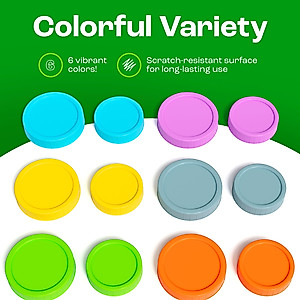 HELPFUL HOME Mason Jar Lids, Canning Lids - Leakproof, Easy to Use, Versatile Usage, Bright & Colorful, Dishwasher Safe, Fits BALL, KERR & More, Pack of 12 (6 Wide Mouth & 6 Regular Mouth)
