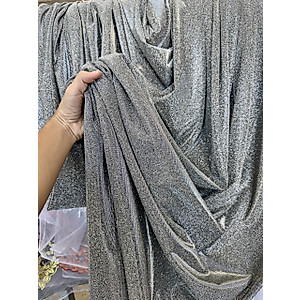 Glittering Lurex Fabric - Shimmer and Shine with Metallic Sparkle - Fashion Fabric by The Yard - for Crafting and Embroidery - Polyester Stretch Fabric - 1 Yard (Stretch Silver)