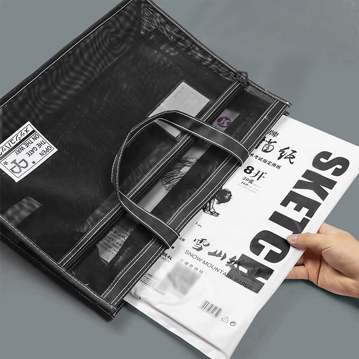 A3 Mesh Art Portfolio Bag with Handle and Zipper Holder for Artwork Portable Large Capacity Clear Art Storage Tote Bag Organizer Transparent Bag for Large Posters Painting Teaching Material Art Work